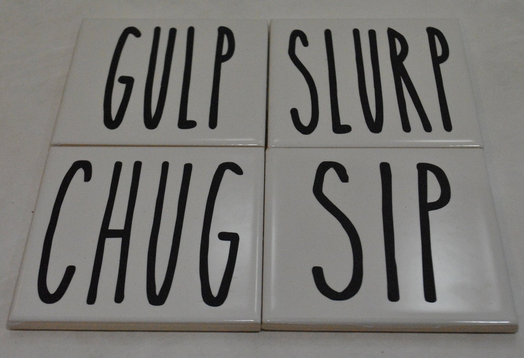 Coasters 4x4 Set of 4 Chug Sip Gulp Slurp Cork Bottom - Etsy