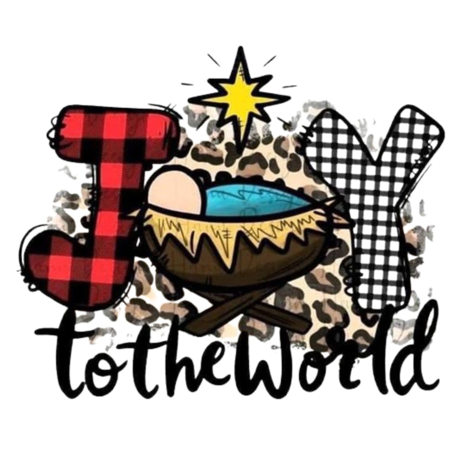 Joy to the World Christmas Jesus Buffalo Plaid Cheetah Sublimation PNG ...