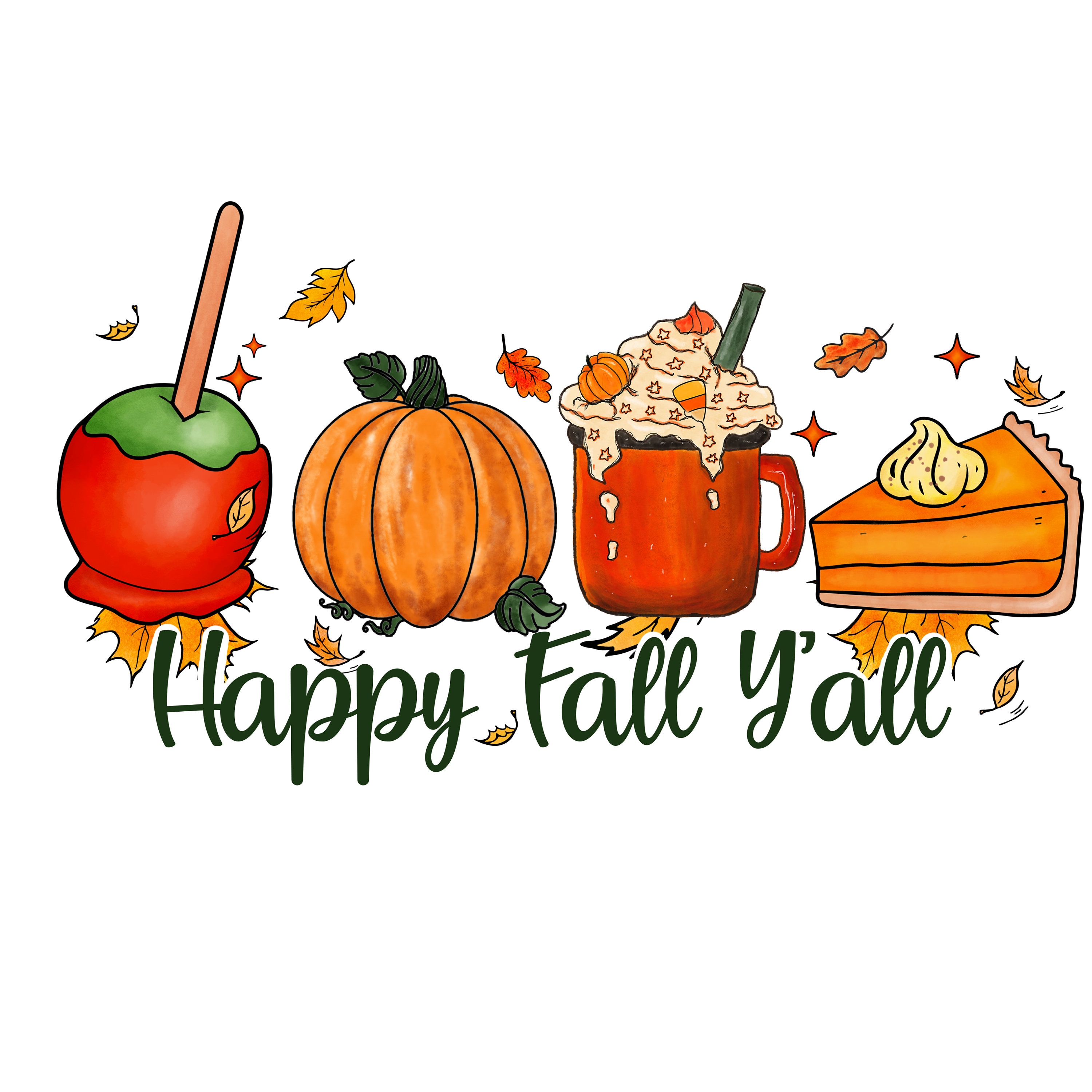Happy Fall Ya'll Treats Pumpkin Pie Latte Caramel Apple Fall Autumn ...