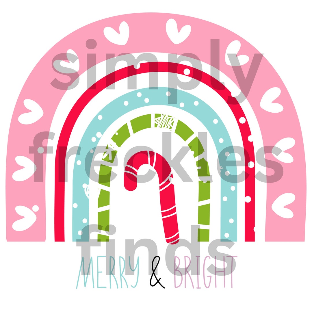 Merry and Bright Rainbow Candy Cane Christmas Modern Sublimation PNG ...