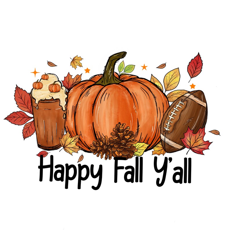 Happy Fall Ya'll Football Pumpkin Latte Fall Autumn Ready to Press ...