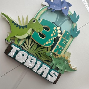 Dino Cake Topper: Personalized 3-rex Birthday Party Decor - Etsy
