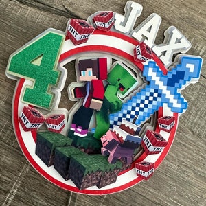 Pink Minecraft Topper, Minecraft Topper, Minecraft Girly, JJ and Mickey ...