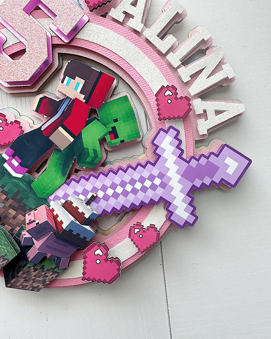 Pink Gamer Topper, JJ and Mickey Topper, Miner Cake Topper, Gamer Girl ...