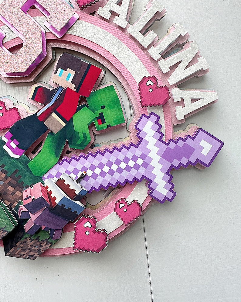 Pink Gamer Topper, JJ and Mickey Topper, Miner Cake Topper, Gamer Girl ...