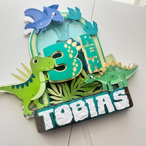 Dino Cake Topper: Personalized 3-rex Birthday Party Decor - Etsy