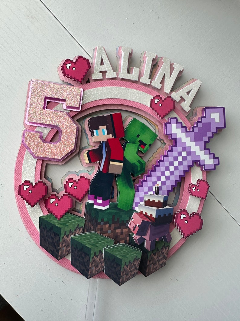 Pink Gamer Topper, JJ and Mickey Topper, Miner Cake Topper, Gamer Girl ...