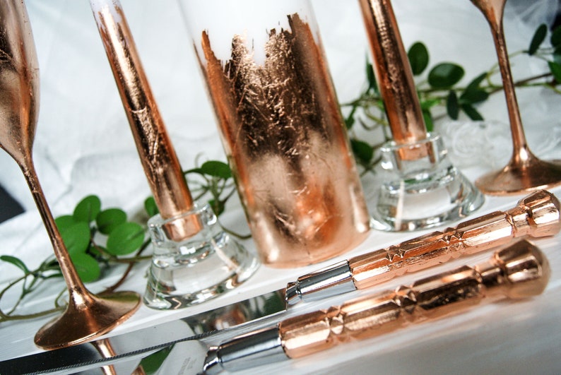 Rose Gold Unity Candle Set Engraved Wedding Toasting Glasses | Etsy