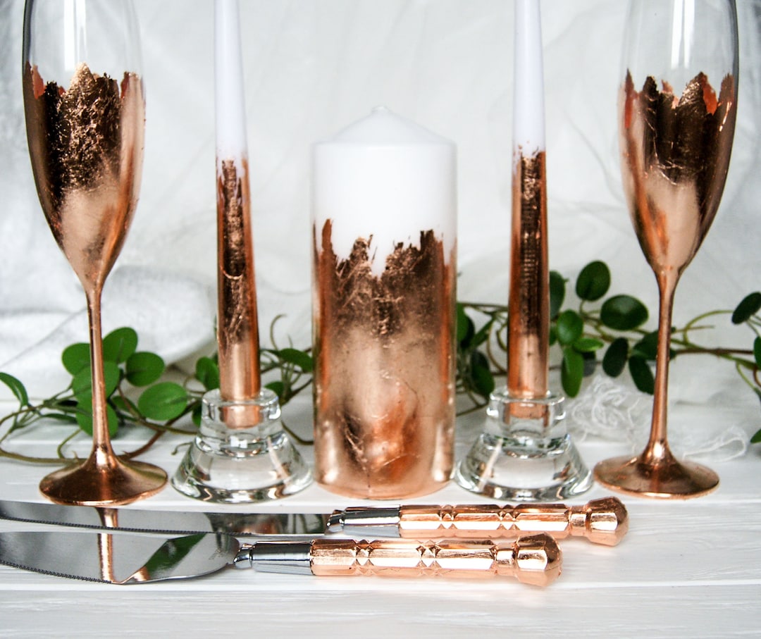 Rose Gold Unity Candle Set Engraved Wedding Toasting Glasses - Etsy