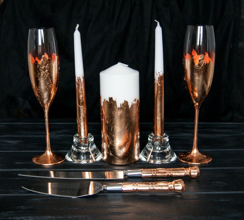 Rose Gold Unity Candle Set Engraved Wedding Toasting Glasses | Etsy