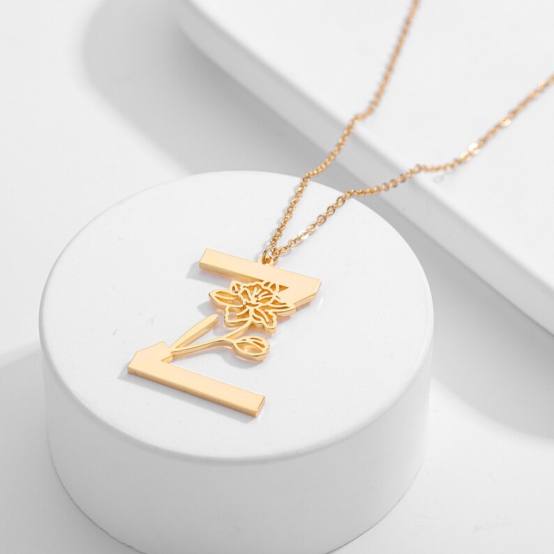 Custom Initial With Birth Flower Necklace Personalized - Etsy