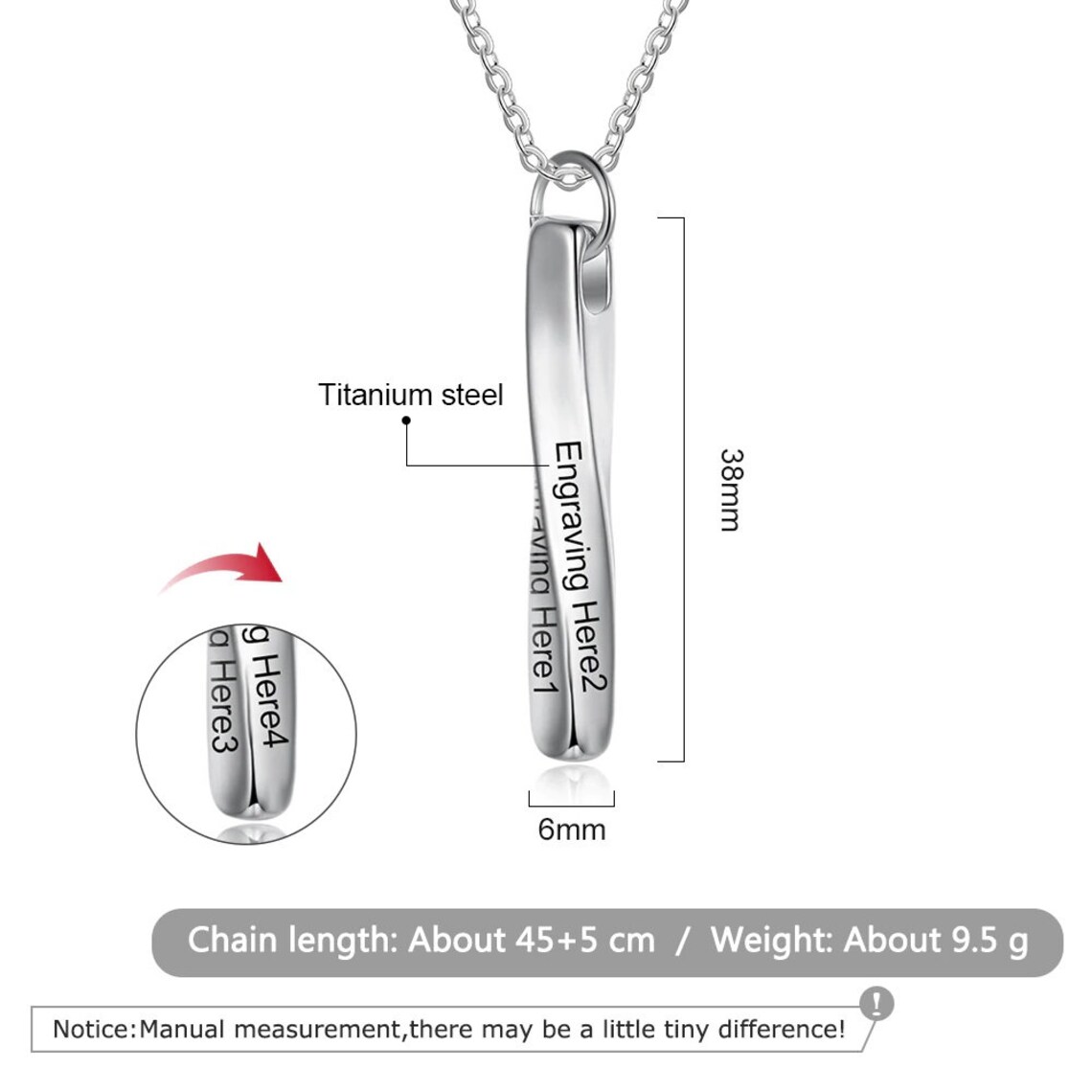 Four-sided Pillar Twisted Stainless Steel Bar Pendant Necklace | Etsy