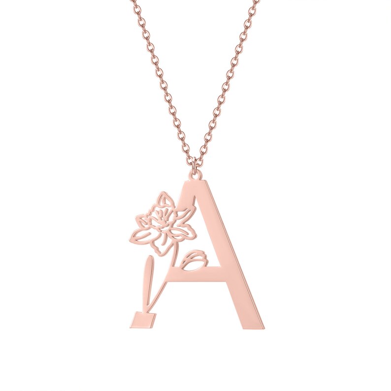 Custom Initial With Birth Flower Necklace Personalized - Etsy