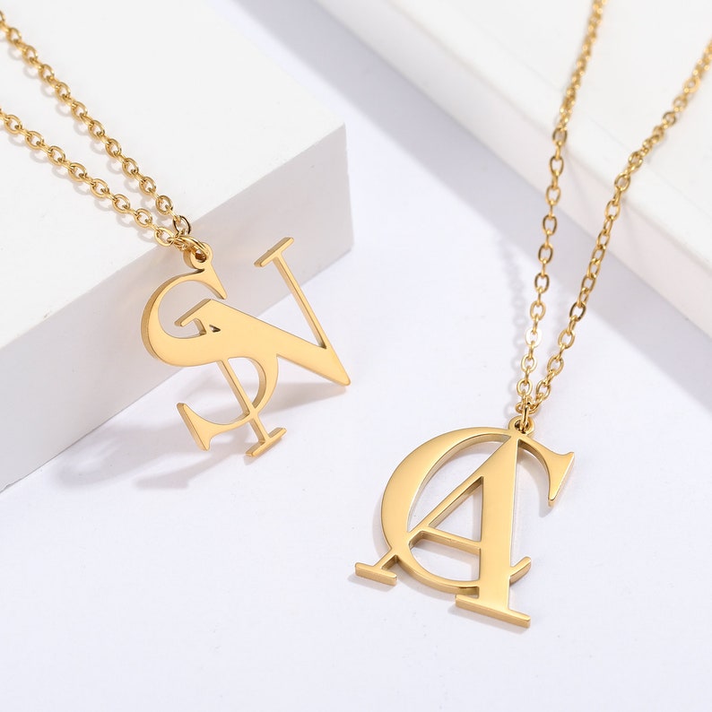Double Initial Necklace Custom Two Letter Necklace Two - Etsy