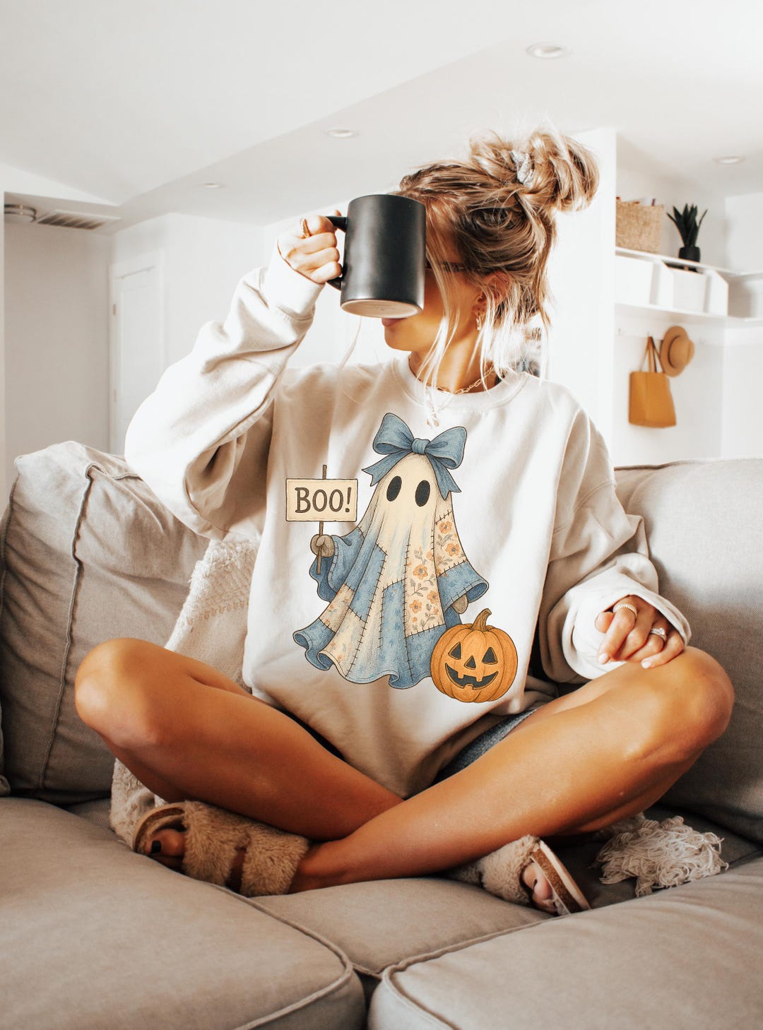 Retro Halloween Denim Ghost PNG, Patchwork Denim Ghost Png, Spooky ...