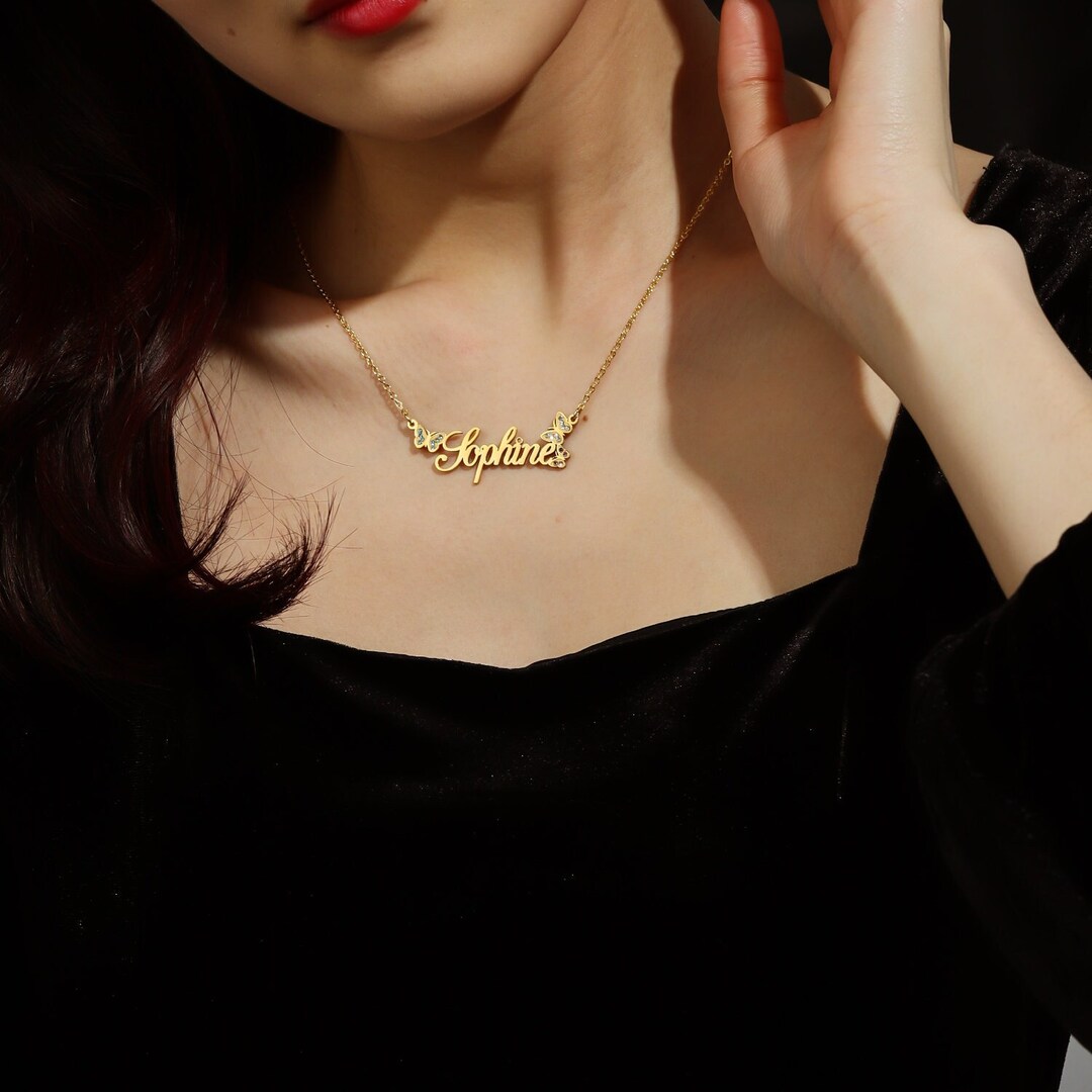 Name Necklace With Butterfly Custom Butterfly Necklace - Etsy