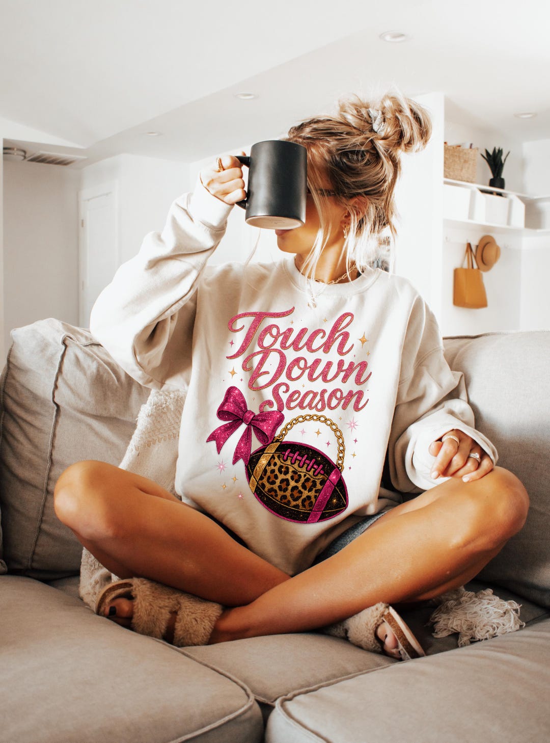 Touchdown Season PNG, Glitter Leopard Football PNG, Pink Bow Coquette ...