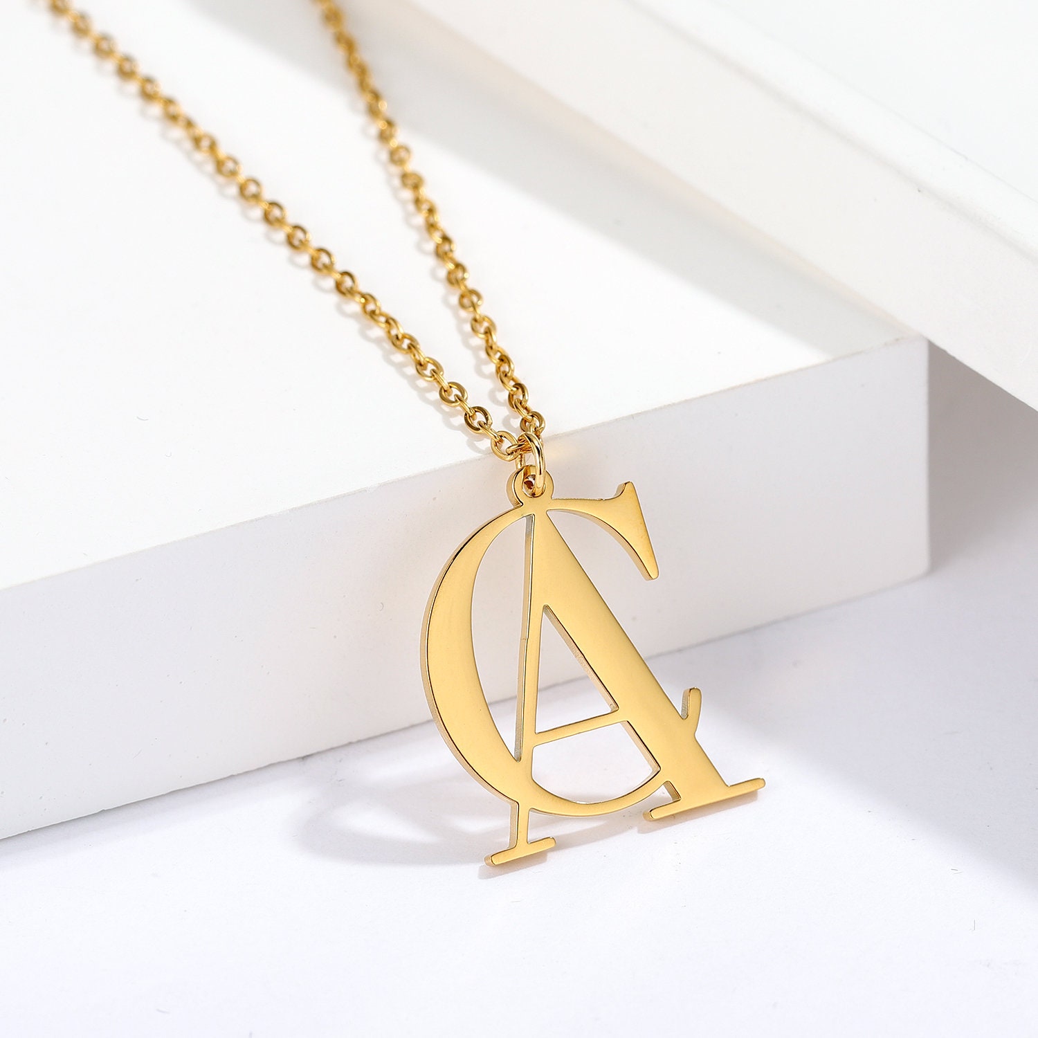 Double Initial Necklace Custom Two Letter Necklace Two - Etsy