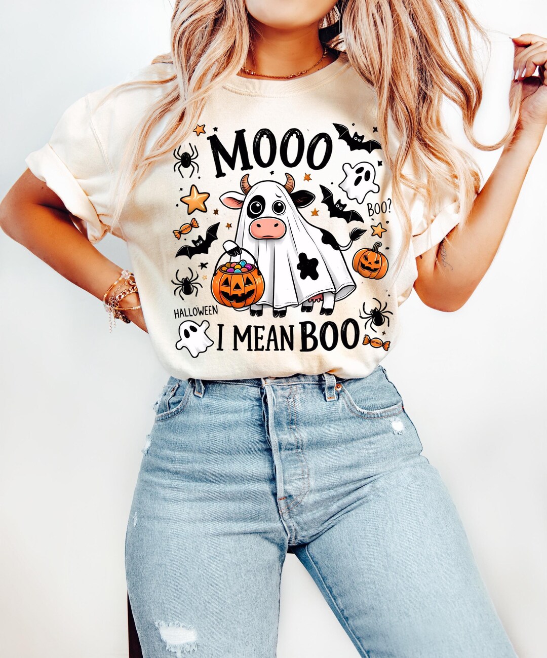 Moo I Mean Boo Png, Spooky Cow Halloween Png, Western Boo Cow Ghost Png ...
