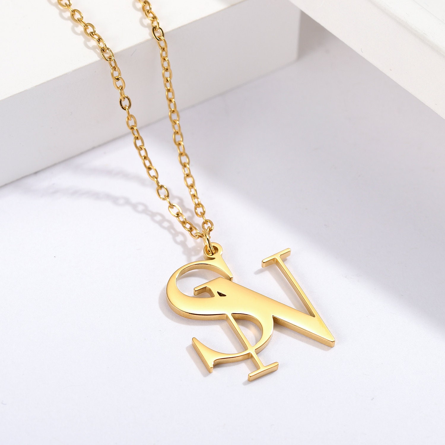 Double Initial Necklace Custom Two Letter Necklace Two - Etsy