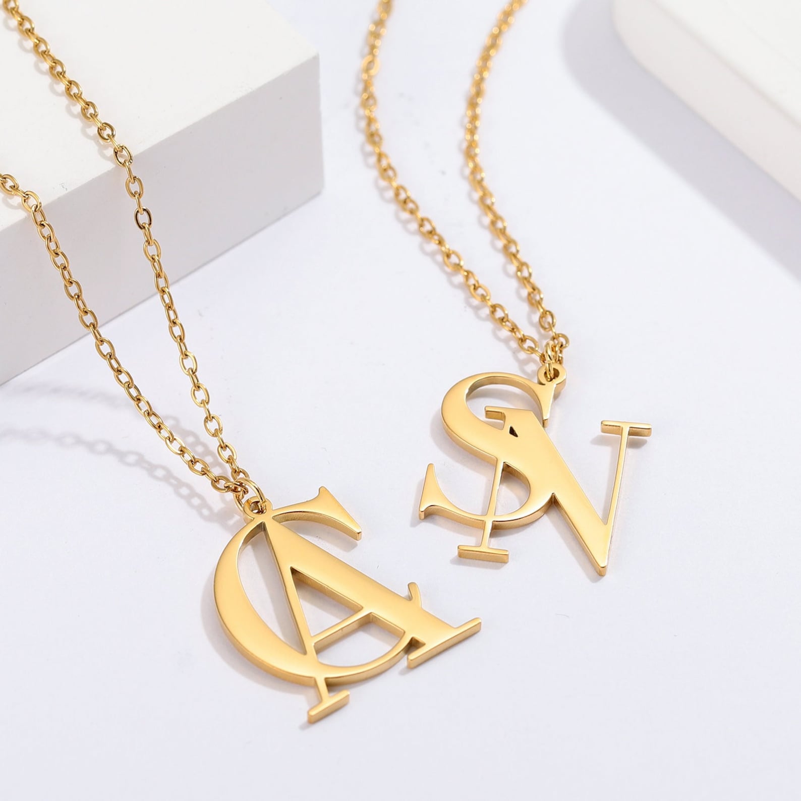Double Initial Necklace Custom Two Letter Necklace Two - Etsy