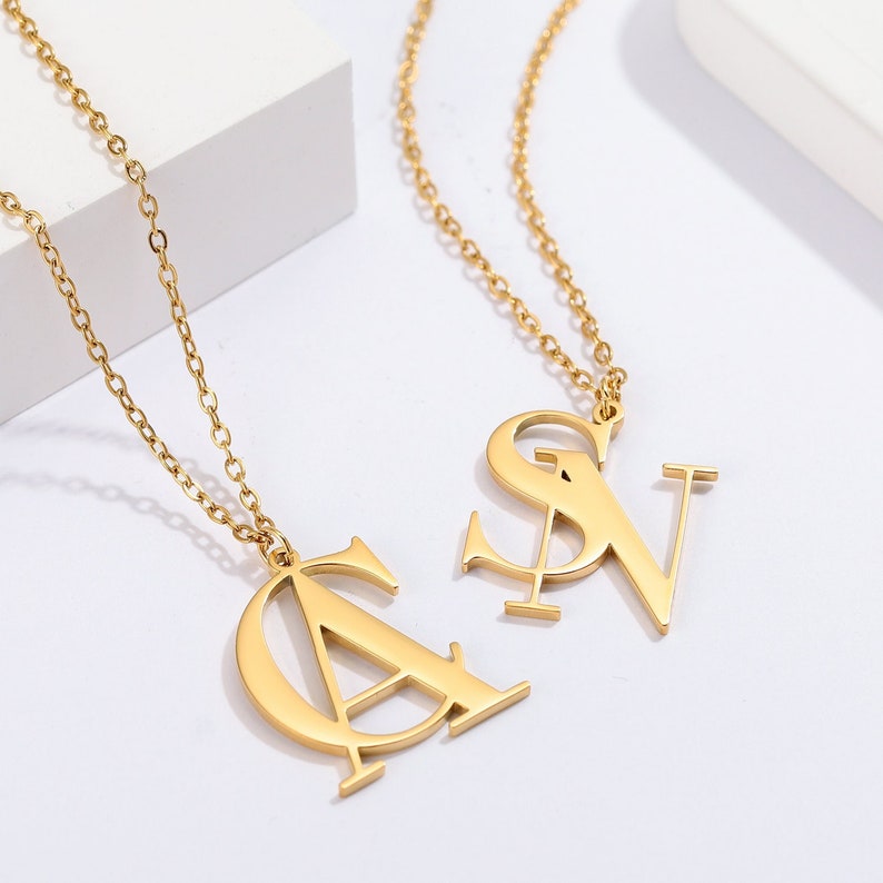 Double Initial Necklace Custom Two Letter Necklace Two - Etsy