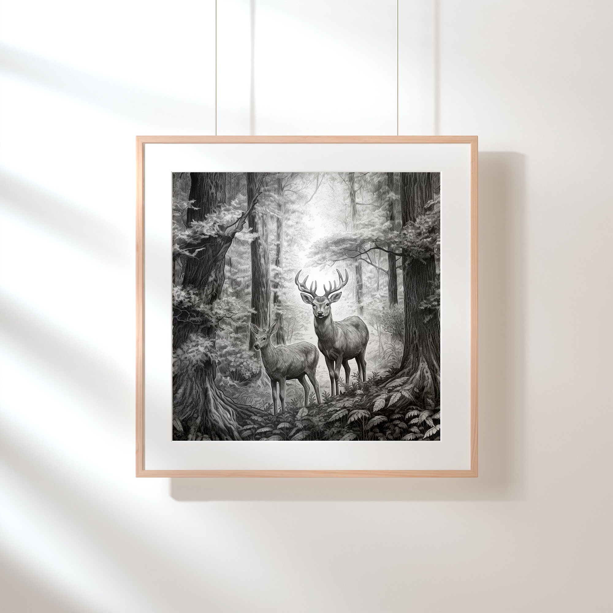 Stag and Doe Forest Print, Pen and Ink Illustration (digital Download ...