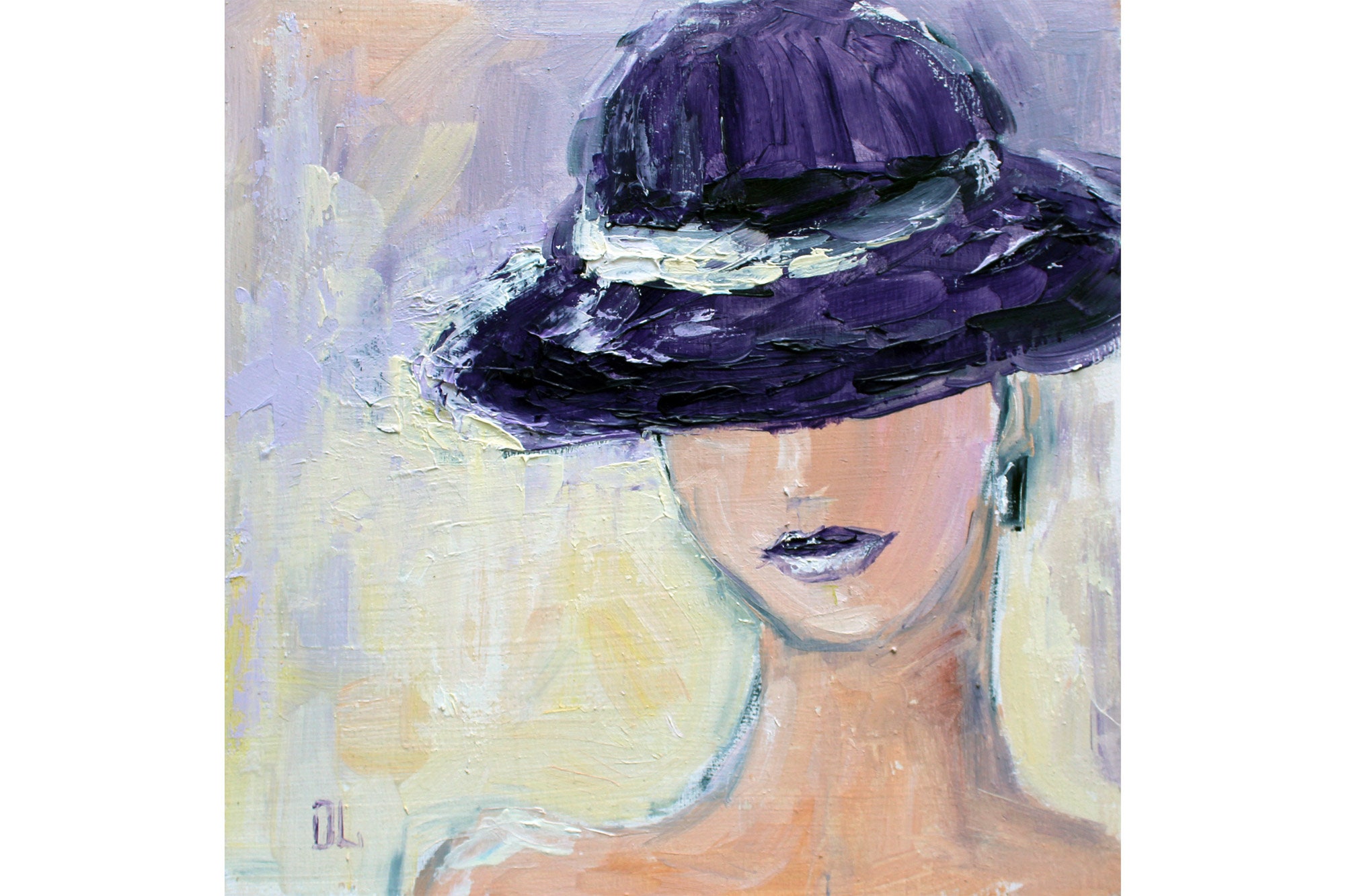 Woman in Hat Painting Pretty Woman Portrait Original Art | Etsy