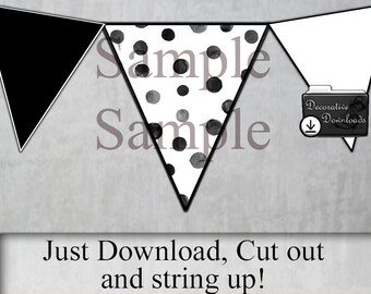 Black and White Pennants Instant Download Printable Pennant Monochrome ...