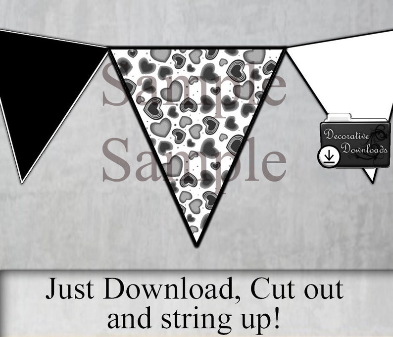 Black and White Pennants Instant Download Printable Pennant Monochrome ...