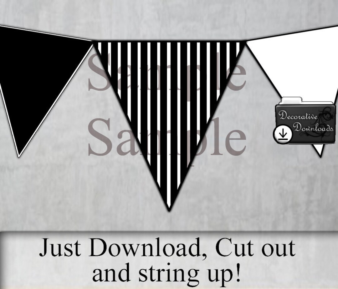 Black and White Pennants Instant Download Printable Pennant Monochrome ...