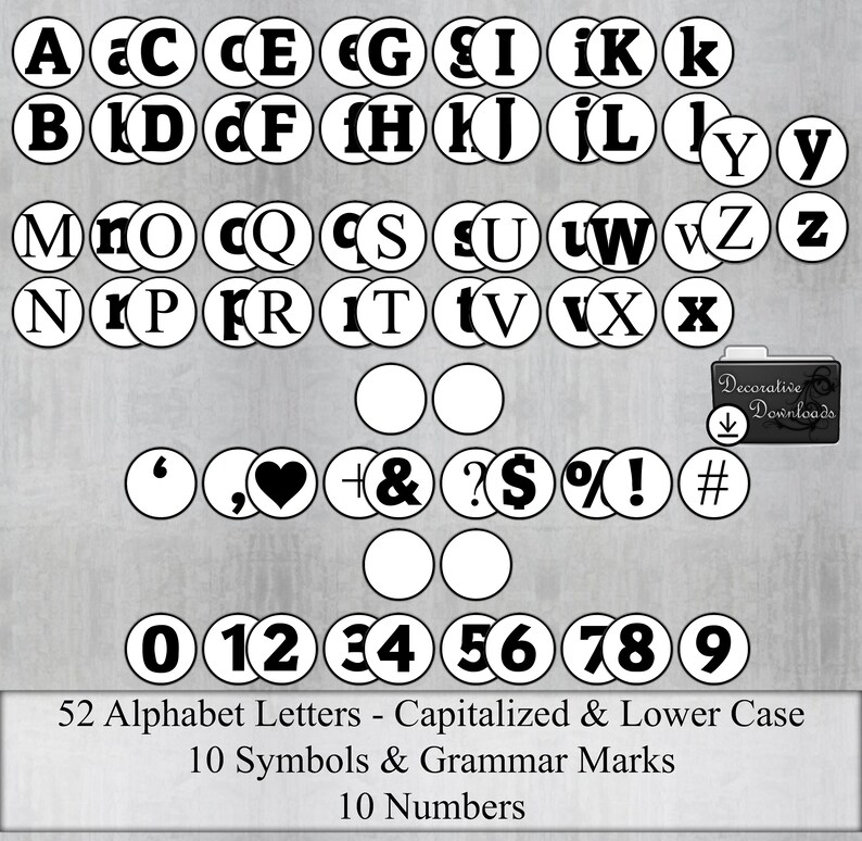4 Inch Alphabet, Number, Circle, Black & White, DIY, Printable, Jpeg ...