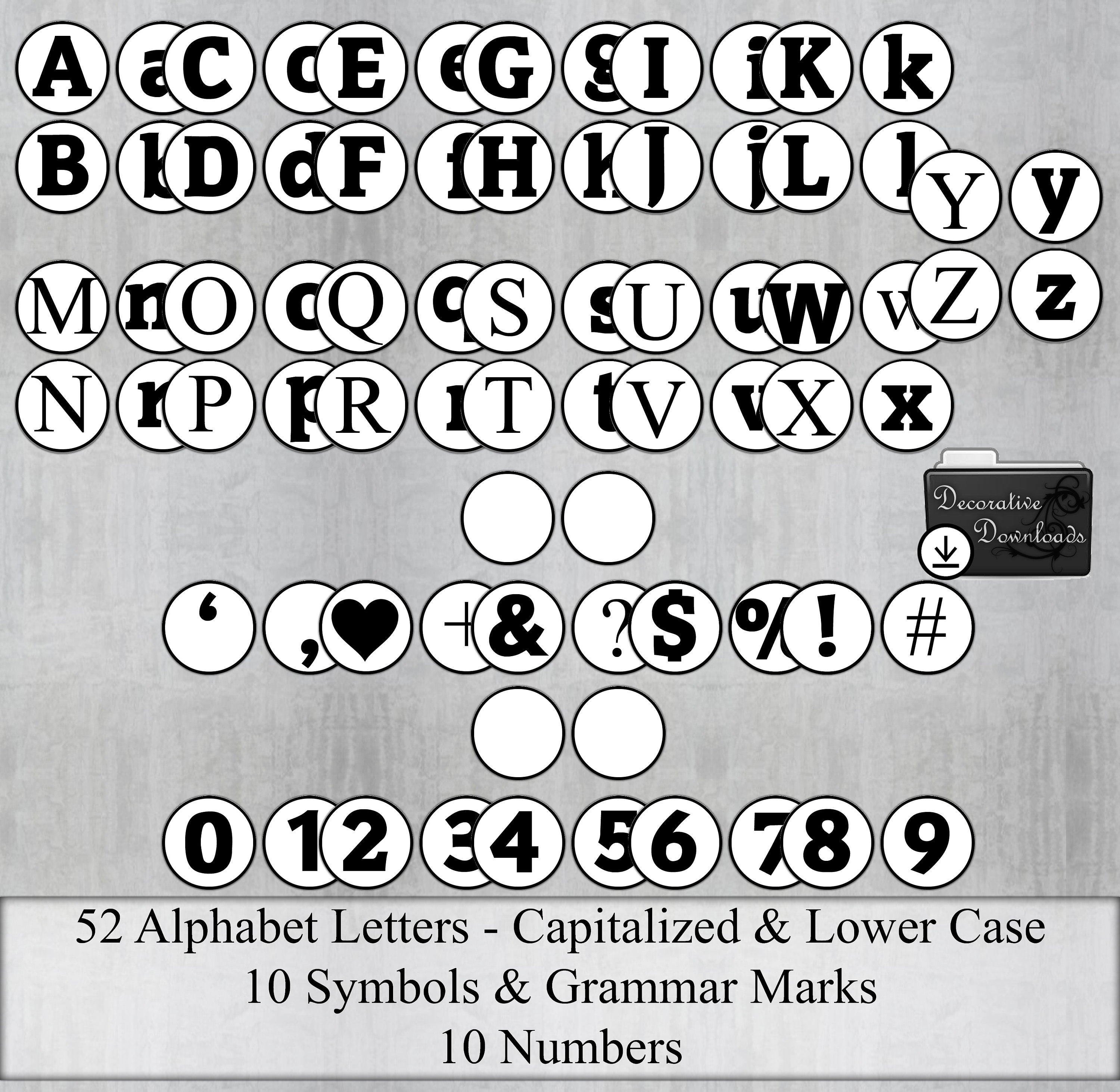 4 Inch Alphabet, Number, Circle, Black & White, DIY, Printable, Jpeg ...