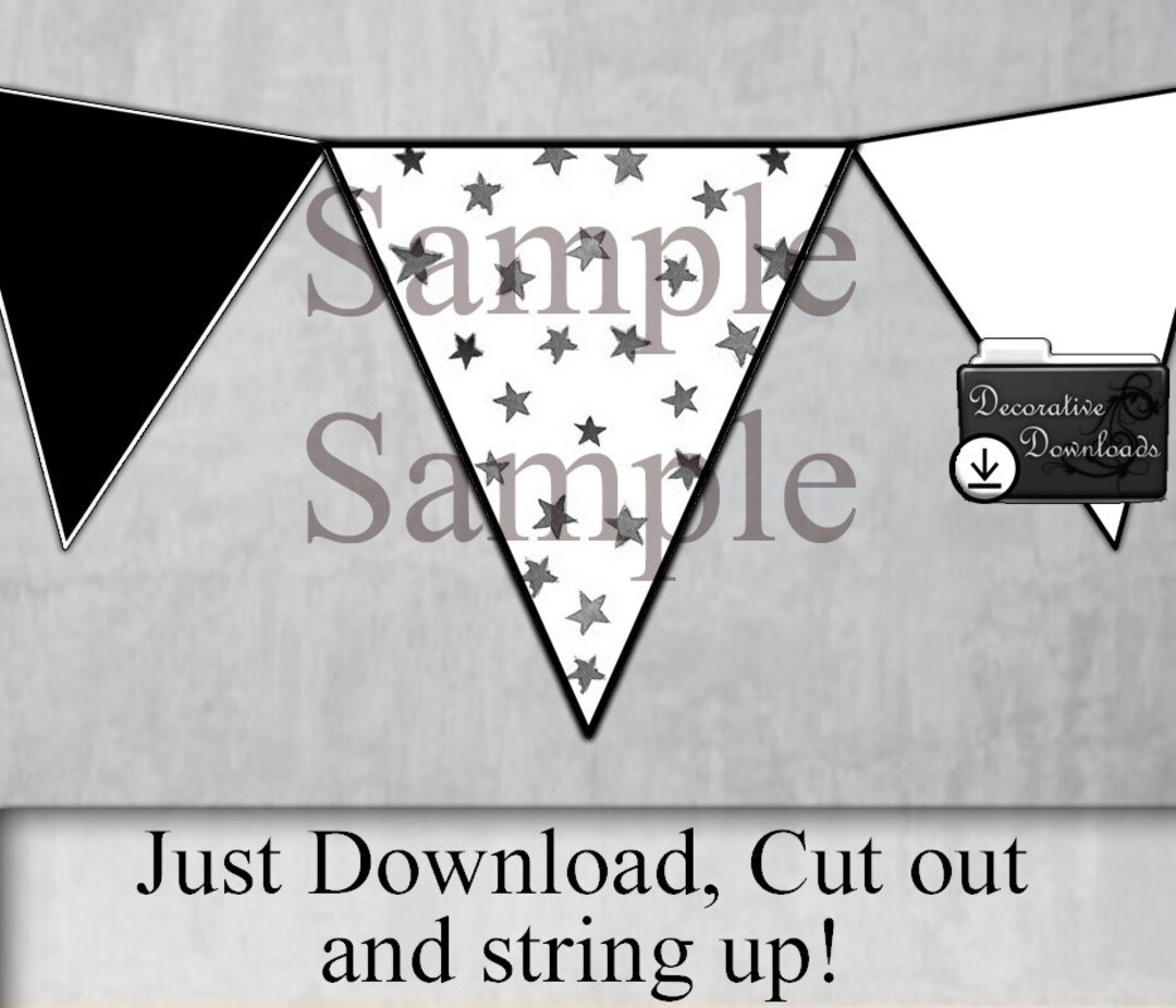 Black and White Pennants Instant Download Printable Pennant Monochrome ...