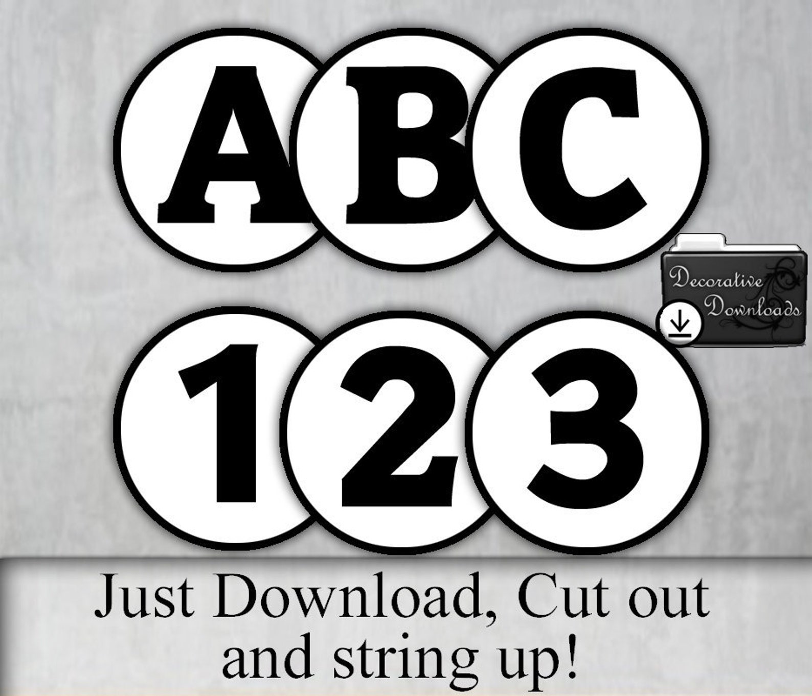 4 Inch Alphabet, Number, Circle, Black & White, DIY, Printable, Jpeg ...