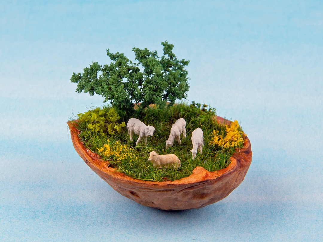 Diorama, Nut Shell Sheep in the Pasture - Etsy