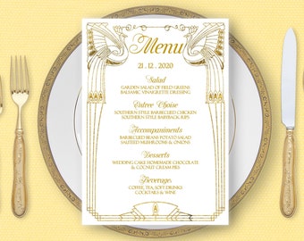 White and Gold Menu - Etsy