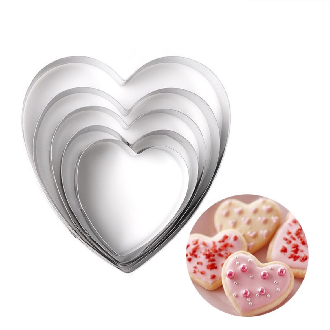 Valentine Heart Shape Cookie Cutter 5 Pieces Set Stainless - Etsy