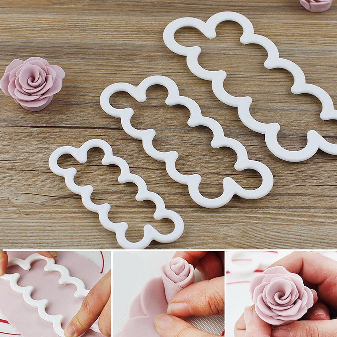 Rose Flower Cutter, 3 Pieces Plastic Cutters for Making Fondant and Gum ...