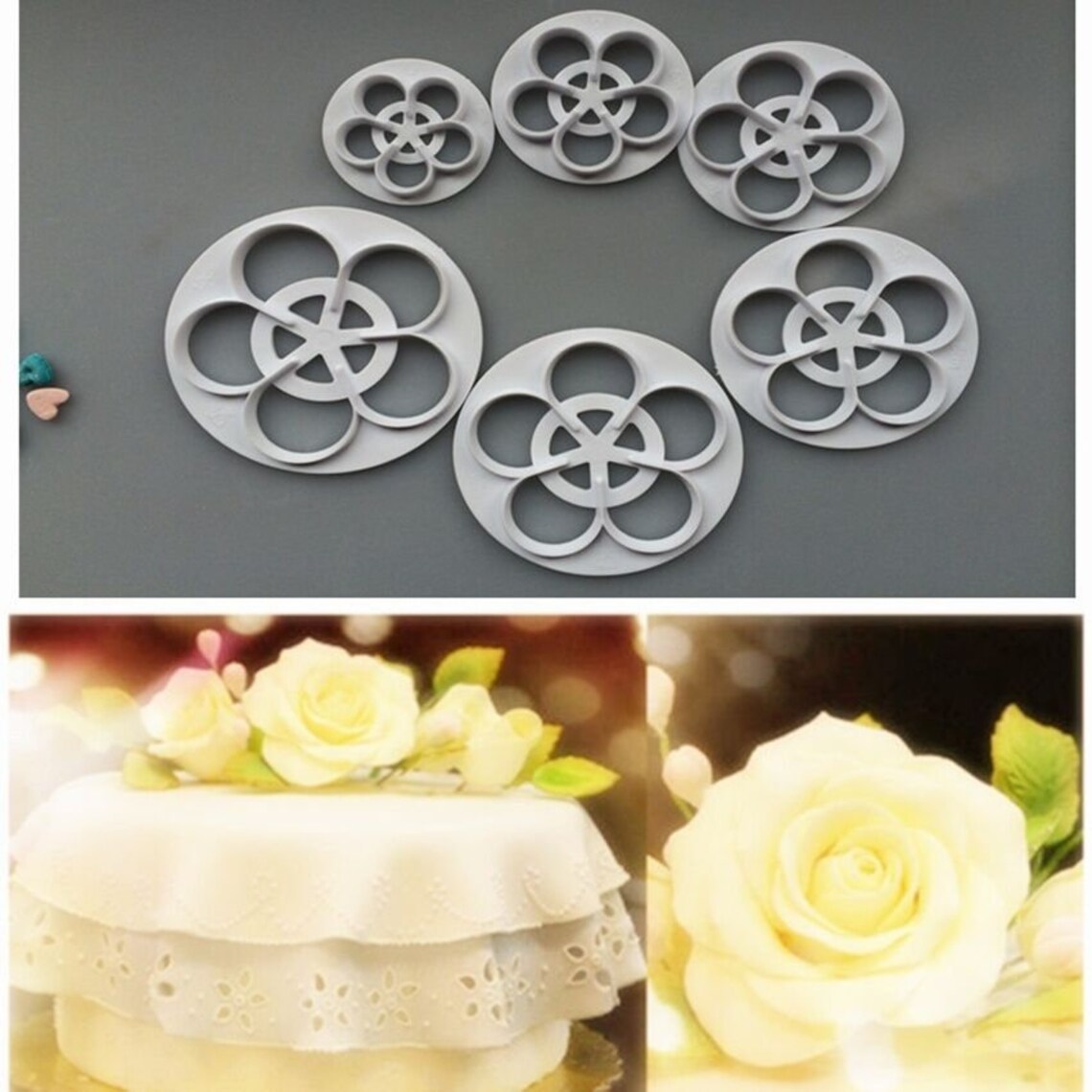 Rose Cutters Flower Cutter Fondant Roses 6 Pieces Set Plastic Fondant ...
