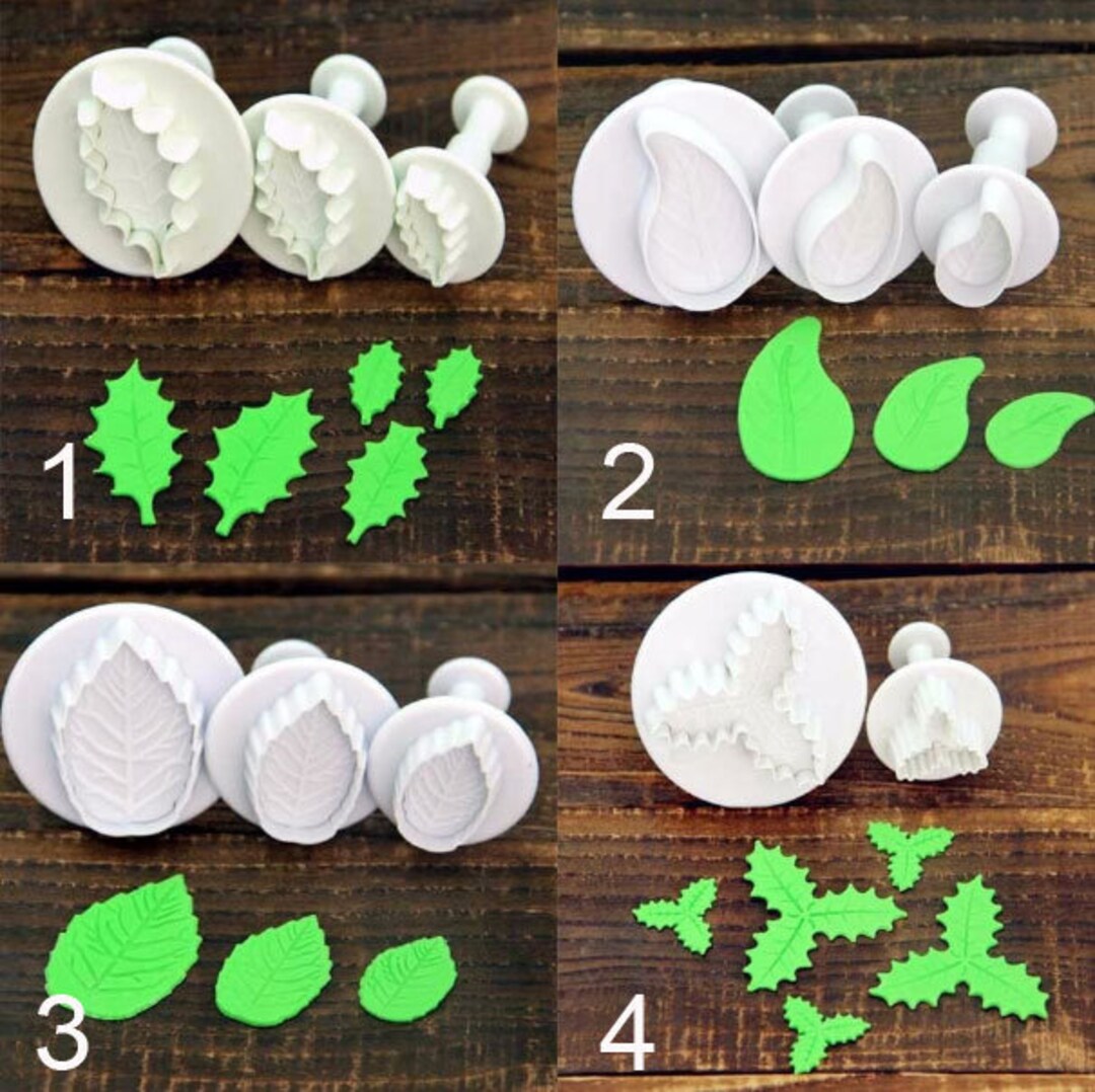4 Different Leaves Cutters, Rose Leaves Cutters, Holly Leaves Cutters ...