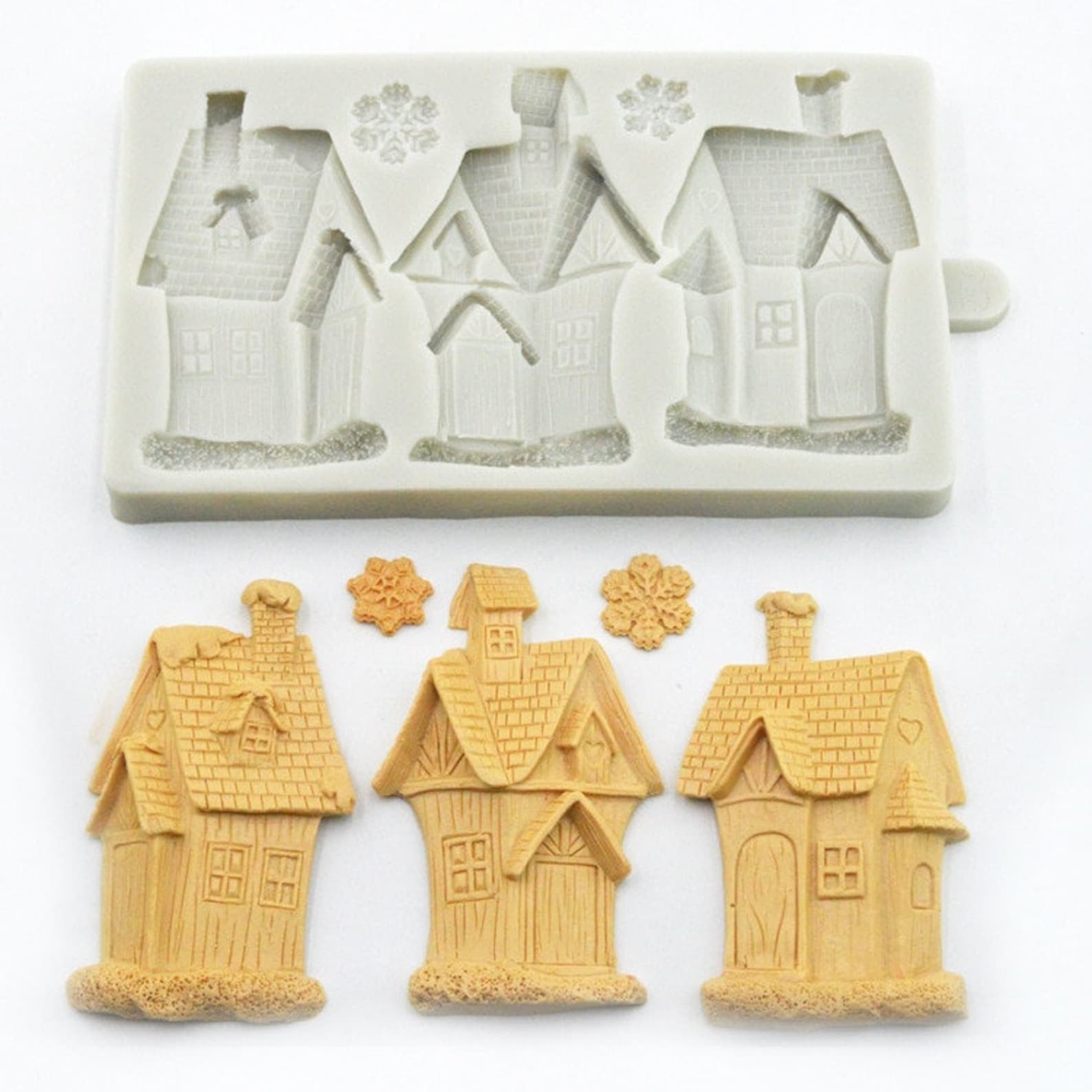 Christmas Gingerbread Village House Silicone Mold 3 Shapes Fondant Mold ...