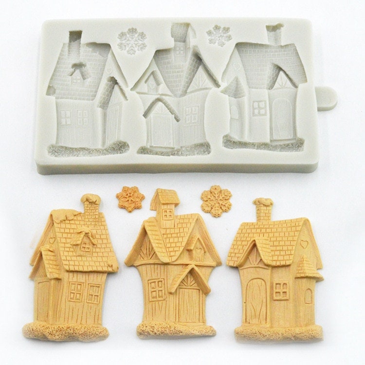 Christmas Gingerbread Village House Silicone Mold 3 Shapes Fondant Mold ...