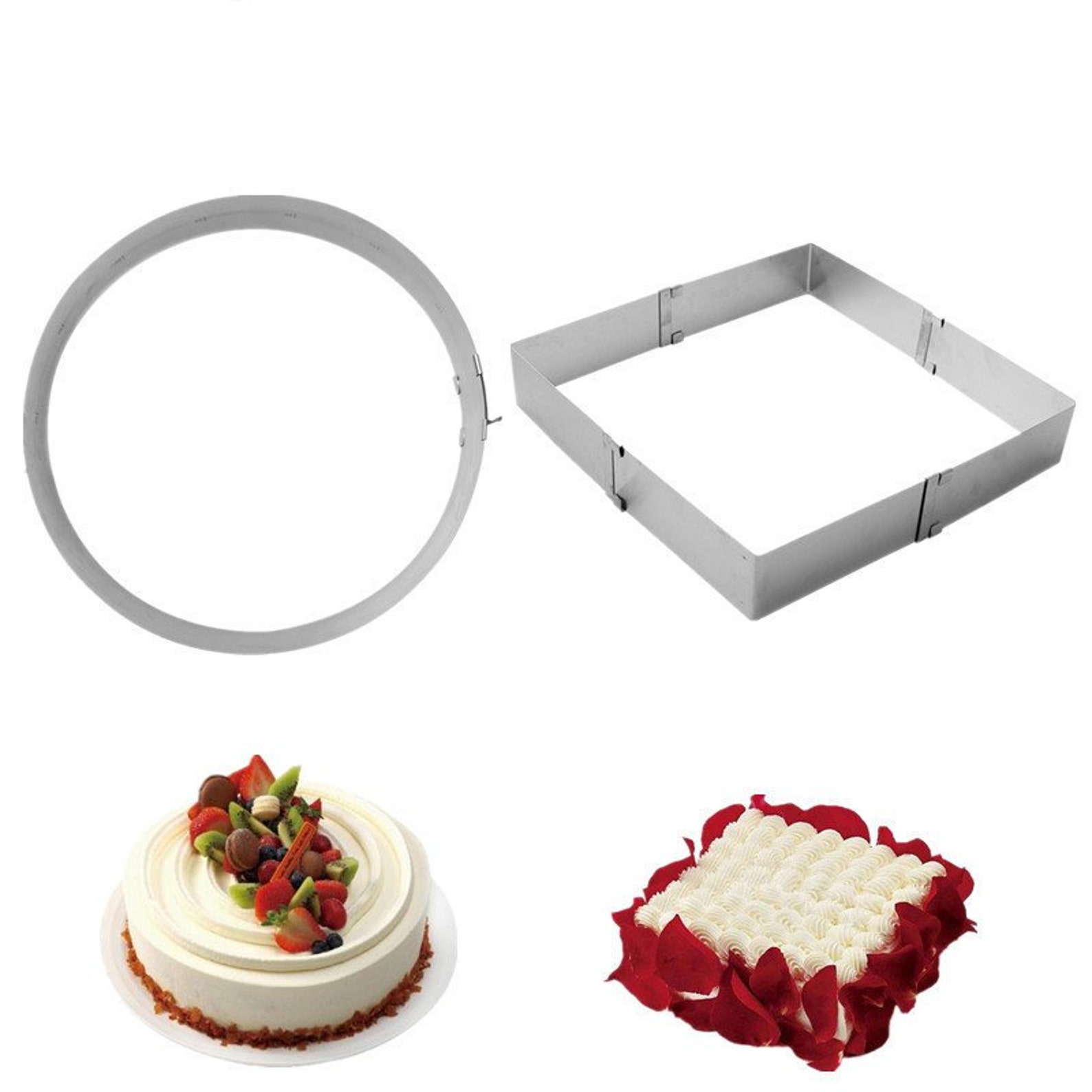 Cake Molds Adjustable Cake Rings Round and Square Stainless Steel Cake ...