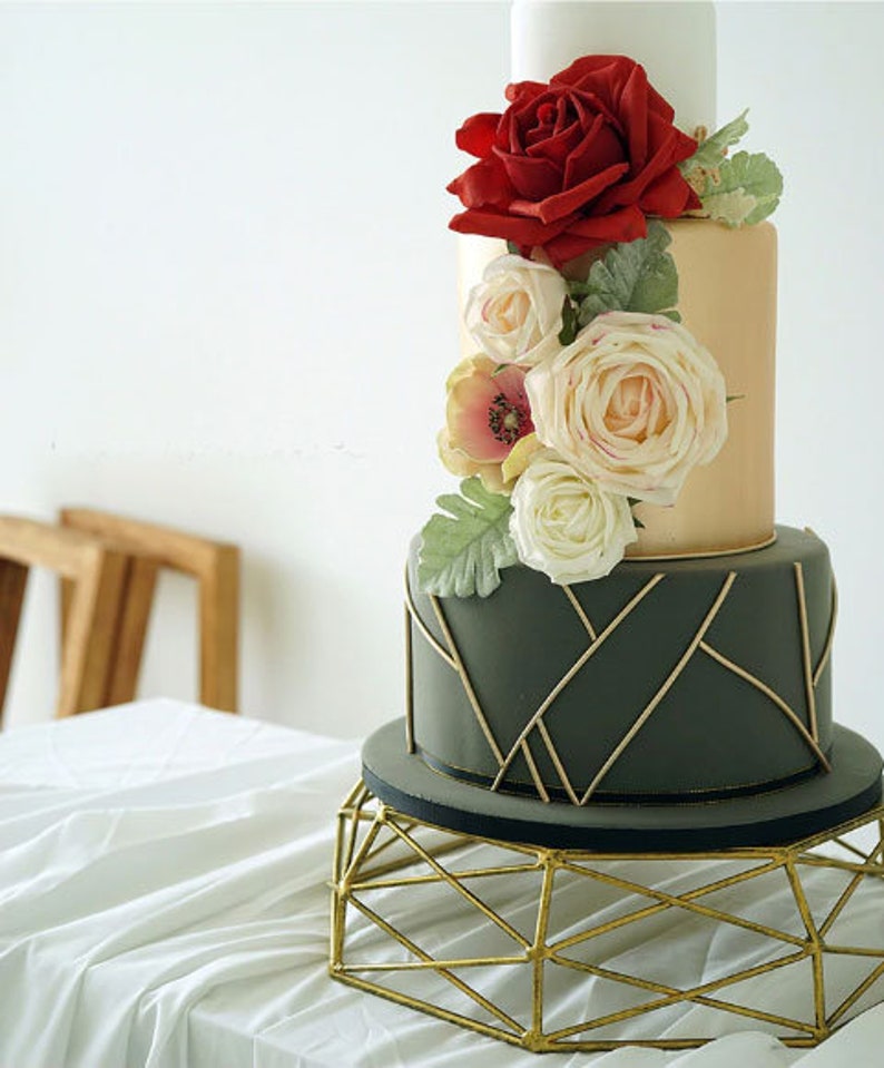 Gold Geometric Shape Cake Stand Vintage Gold Cake Stand - Etsy