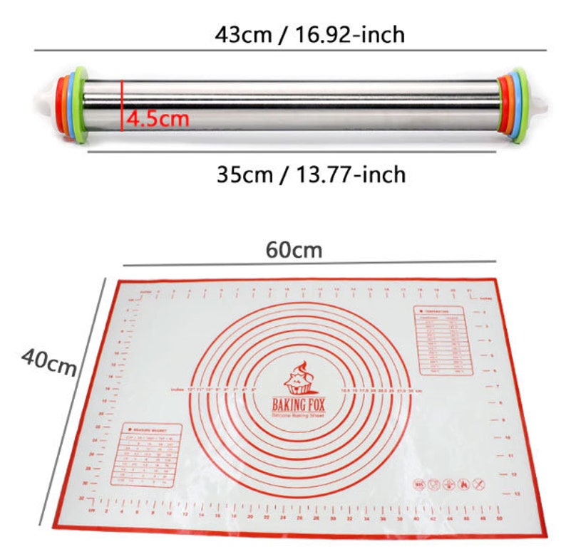 Rolling Pin With Rolling Mat and 4 Removable Thickness Rings | Etsy