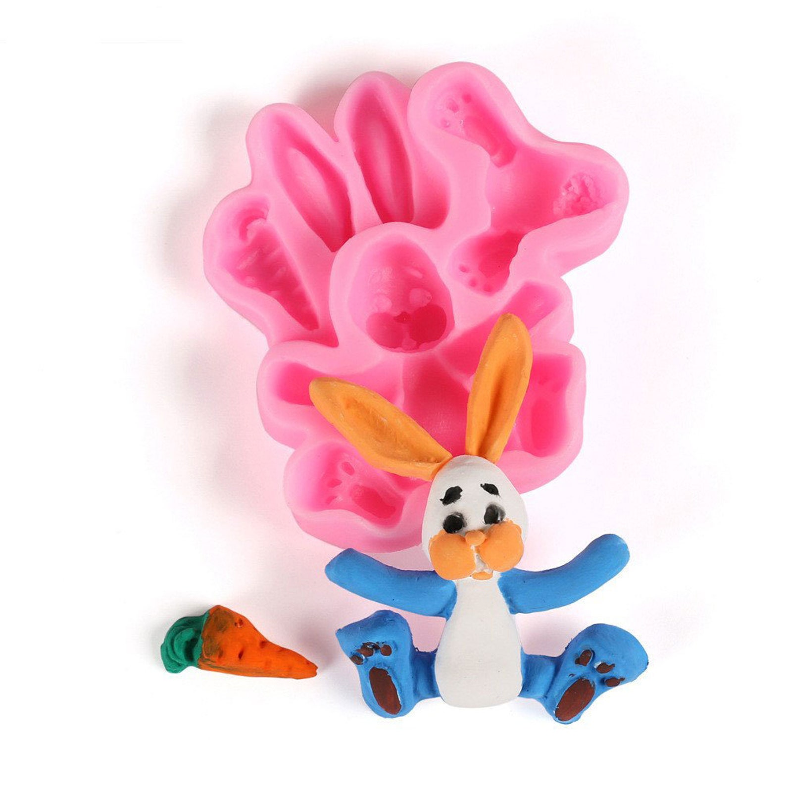 Easter Bunny Silicone Mold Fondant Rabbit Mold Carrot and | Etsy