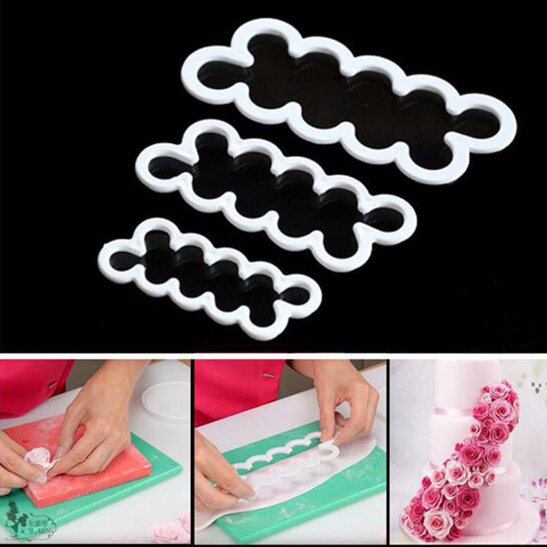 Rose Flower Cutter, 3 Pieces Plastic Cutters for Making Fondant and Gum ...