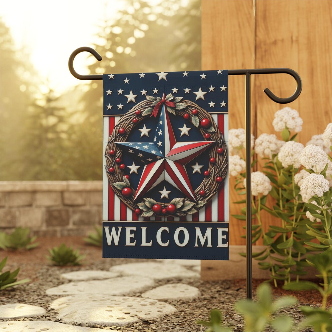 Patriotic Star Wreath Garden Flag: Red White Blue Welcome Banner - Etsy