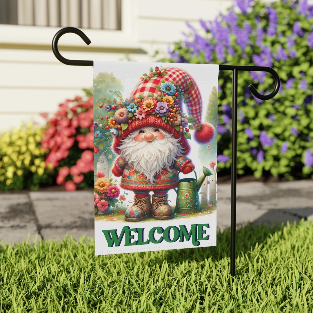 Whimsical Garden Banner for Home Decor, Welcome Sign, Gnome Garden Flag ...